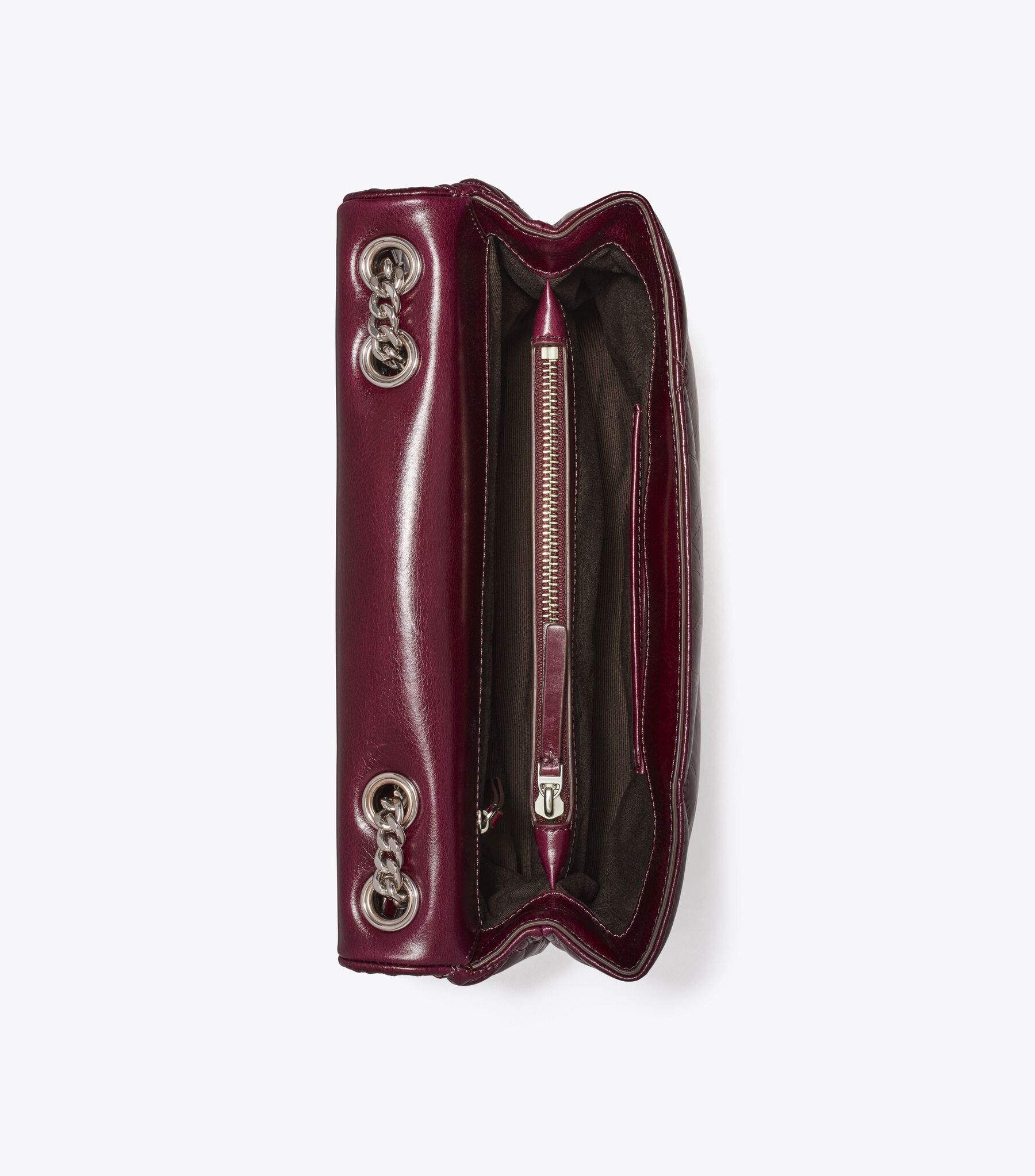 Kira Diamond Quilt Distressed Shoulder Bag, Dark Carmine | Tory Burch KSA