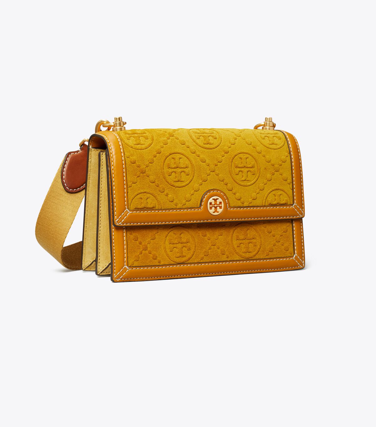 حقيبة كتف صغيرة بنقشة جلد الغزال بنقشة حرف T Tory Burch Ksa Navigation توري بر تش