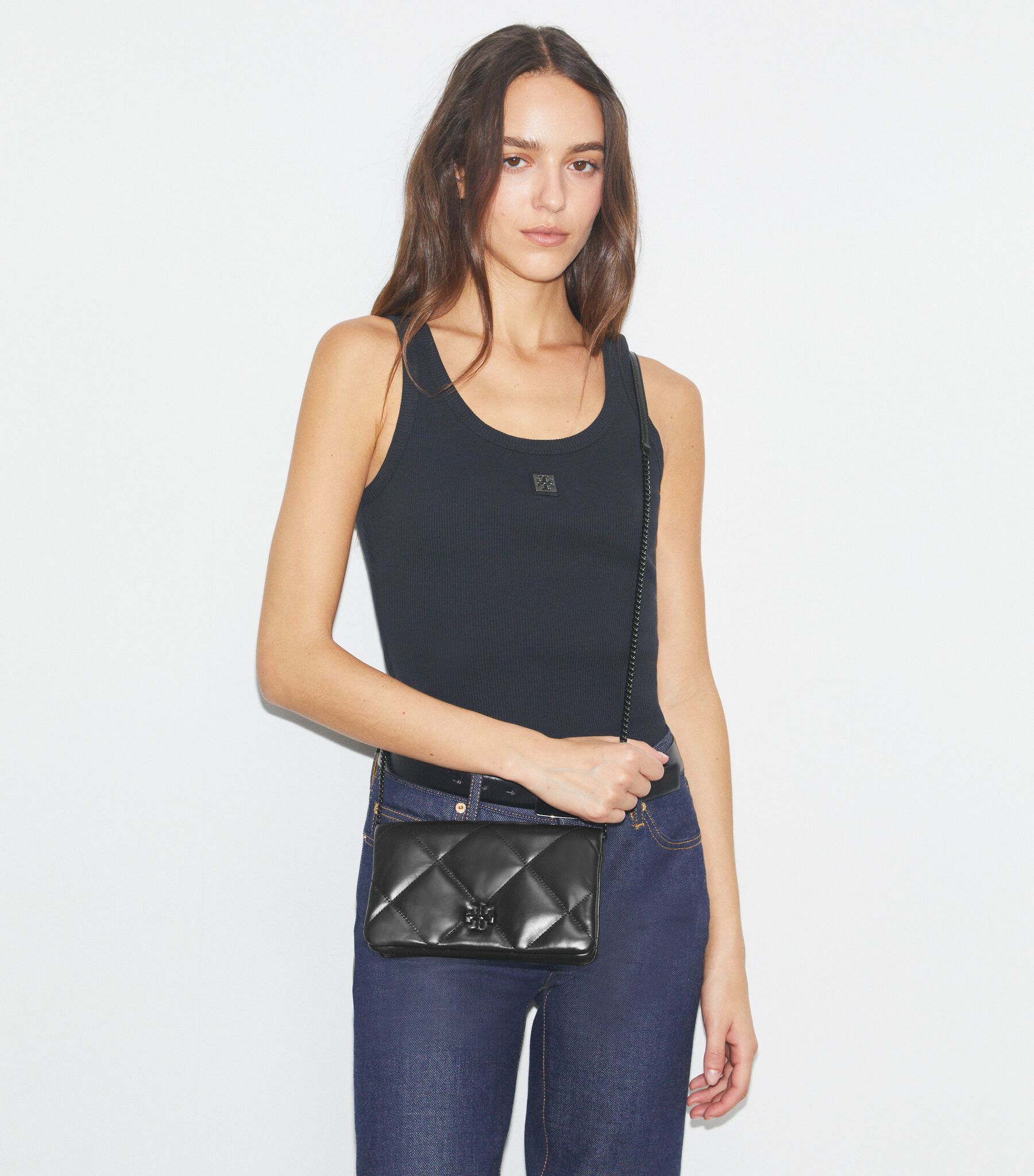 Kira Diamond Quilt Crossbody, Black | Tory Burch KSA